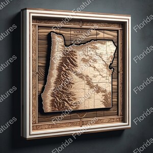 Oregon 3D Map Picture Wood Framed State USA | 3D Illusion | Laser Etch ...