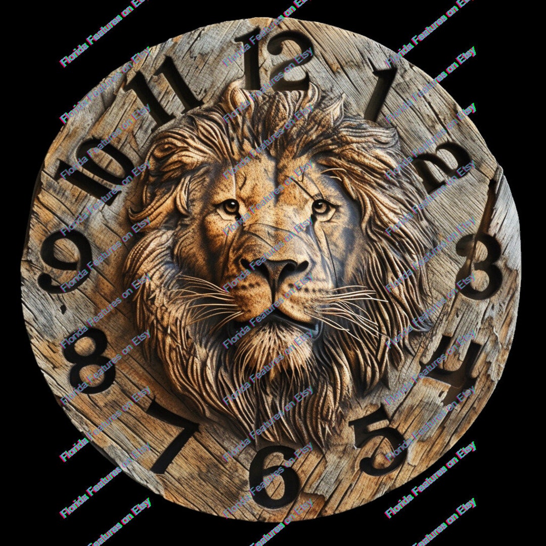 Wood Wall Clock | Wild King Lion Clock | 3D Illusion | Laser Burn PNG ...