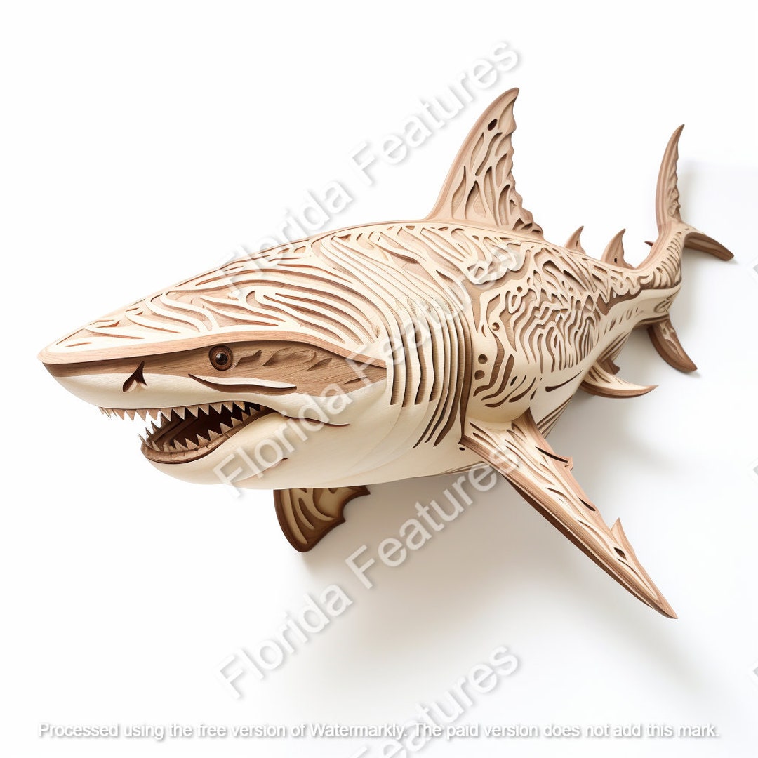 Great White Wood Sculpture, Wood Carving, Laser Etched Cut, Glowforge ...