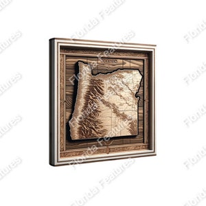 Oregon 3D Map Picture Wood Framed State USA | 3D Illusion | Laser Etch ...
