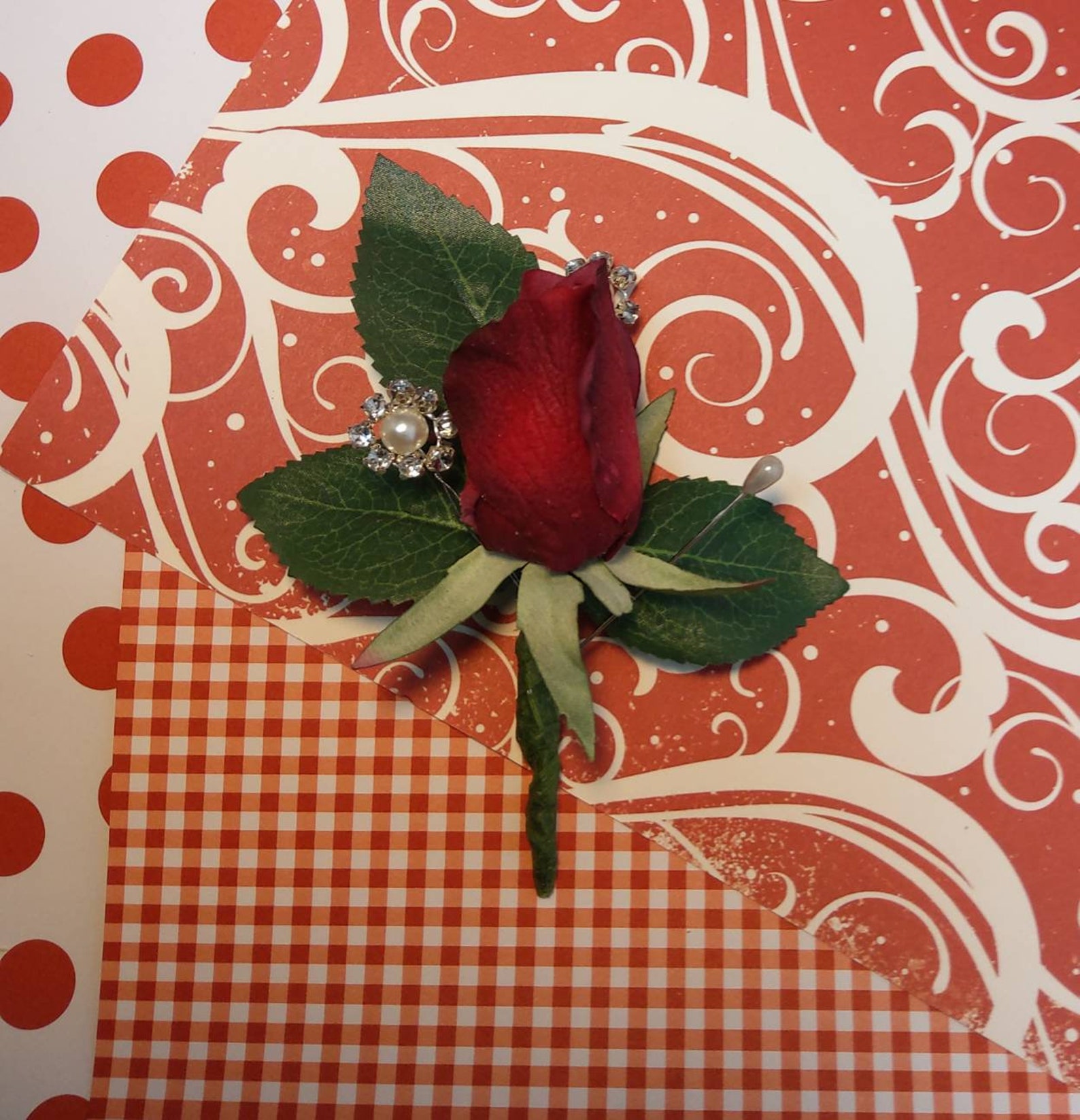 Elegant Red Rose with Pearl | Etsy