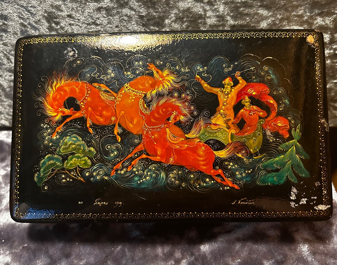 Vintage Russian Lacquer Box Signed and Wild Horses - Etsy