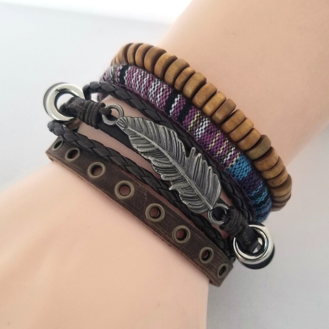 Feather Leather Bracelets, Rustic Bracelets, Country Rustic Jewelry - Etsy