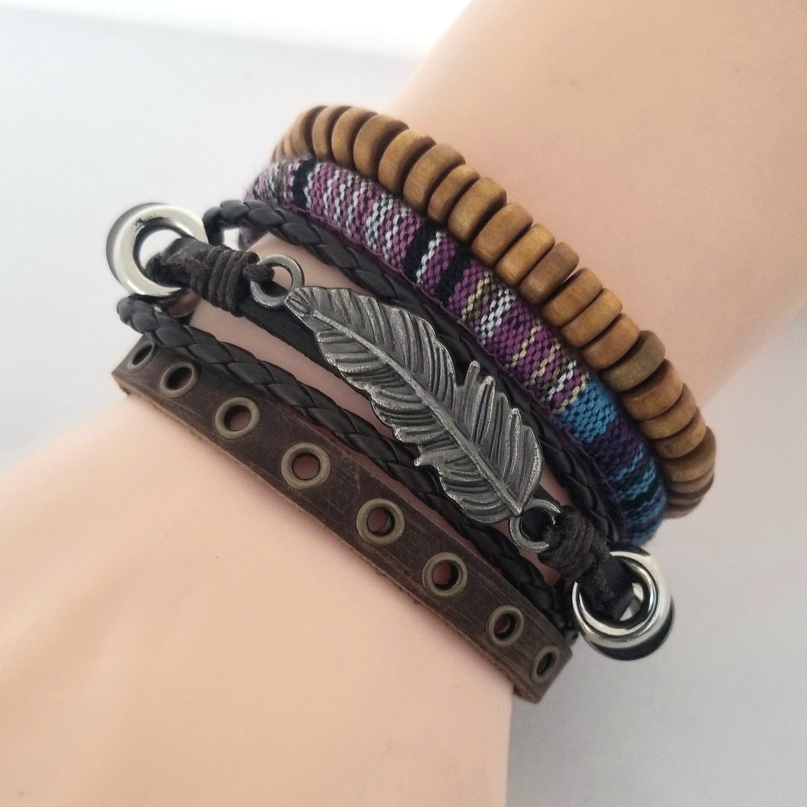 Feather Leather Bracelets Rustic Bracelets Country Rustic | Etsy