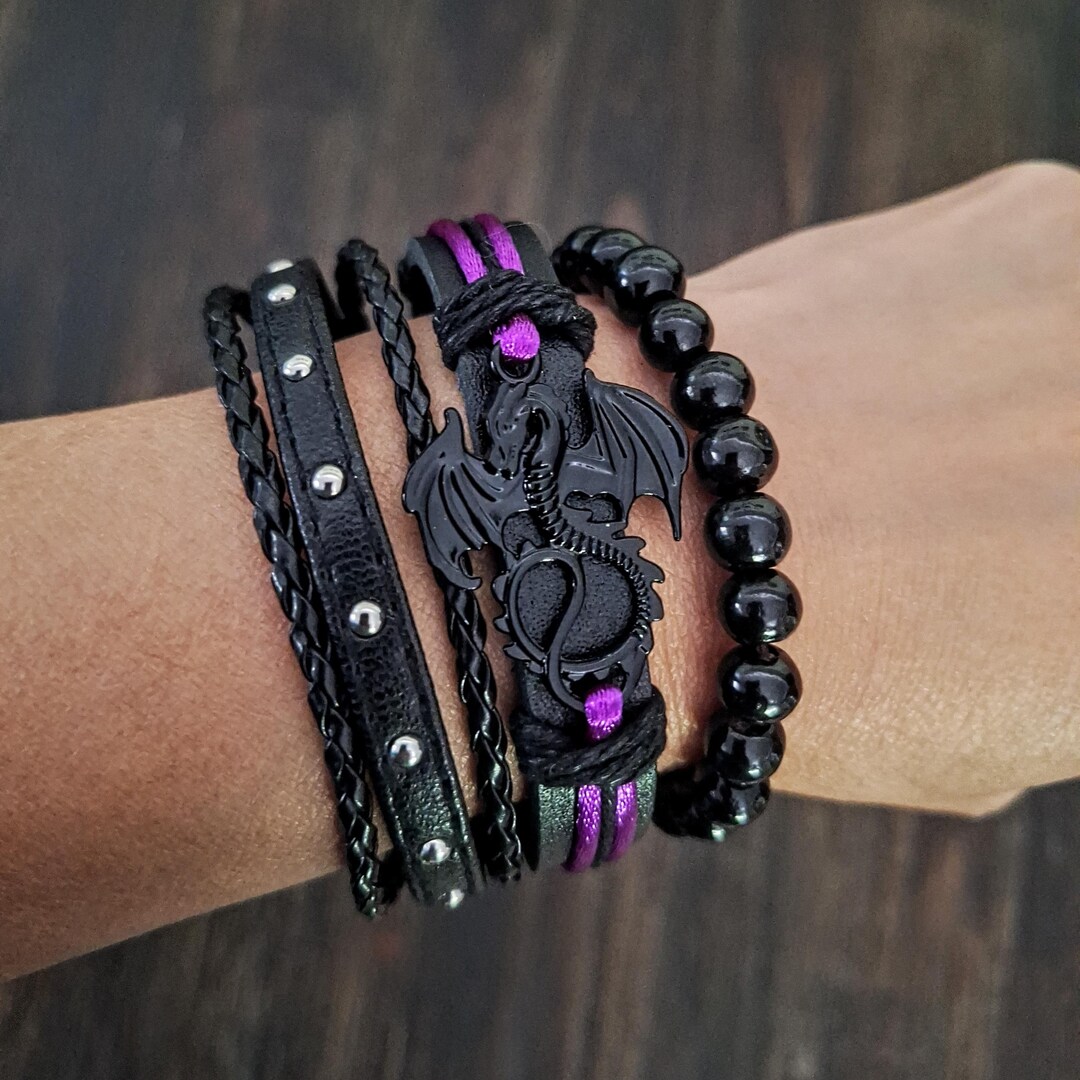 Fantasy Dragon Bracelets, Purple Dragon Bracelets, Medieval Adjustable ...