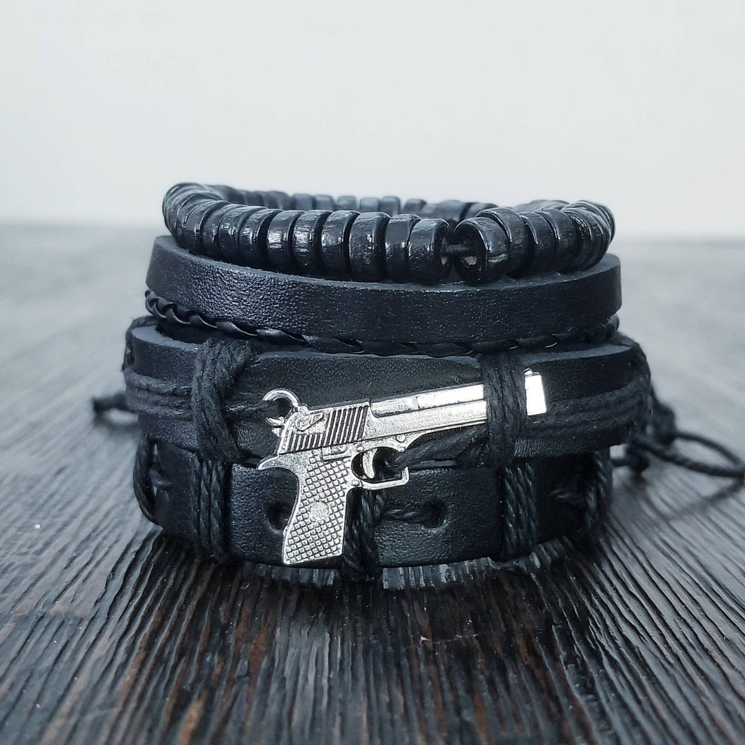 Magnum Leather Bracelets, Gun Bracelets. Adjustable Bracelets for Men ...