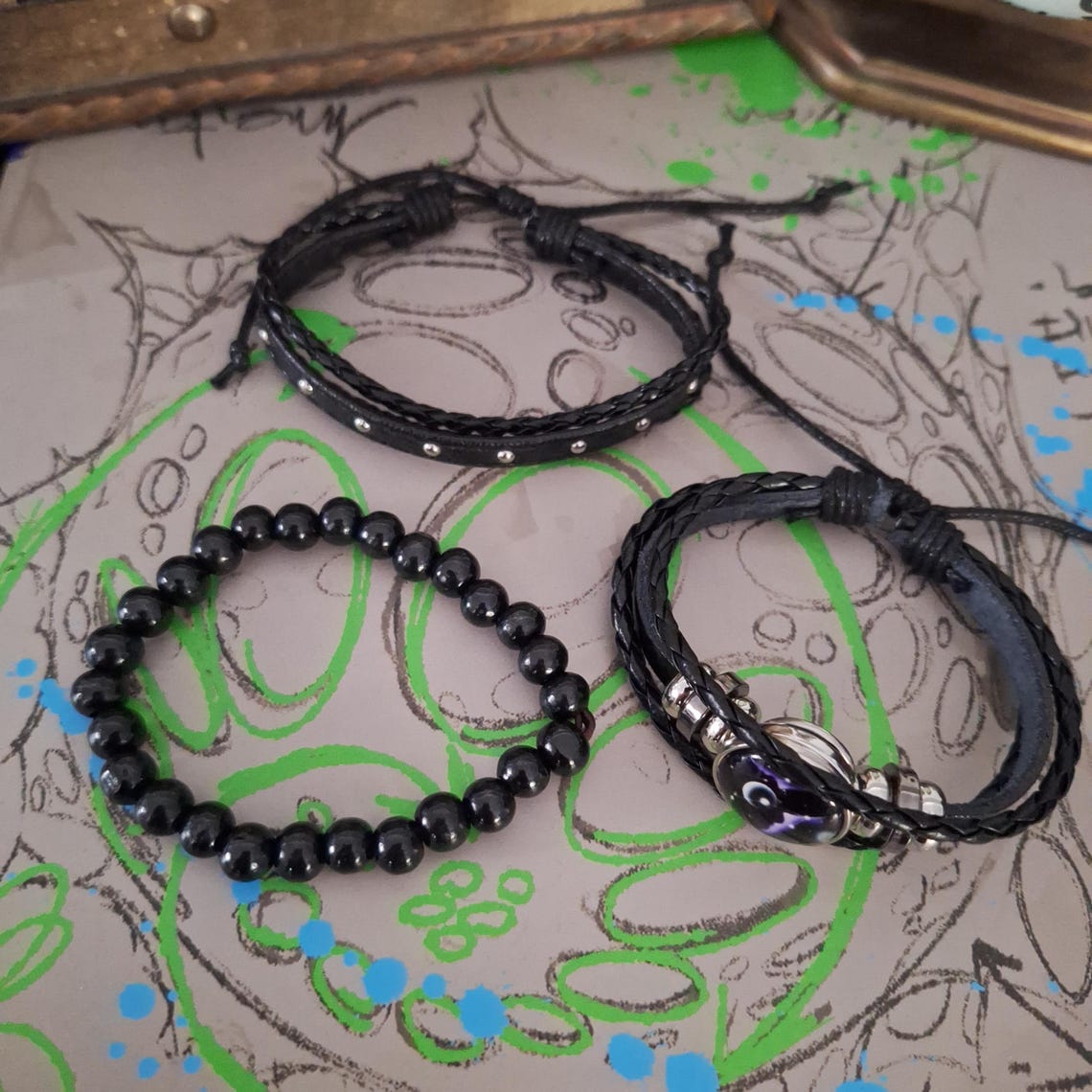 Cosmic Bracelet Set, Gothic Leather Bracelets. Emo Bracelets ...