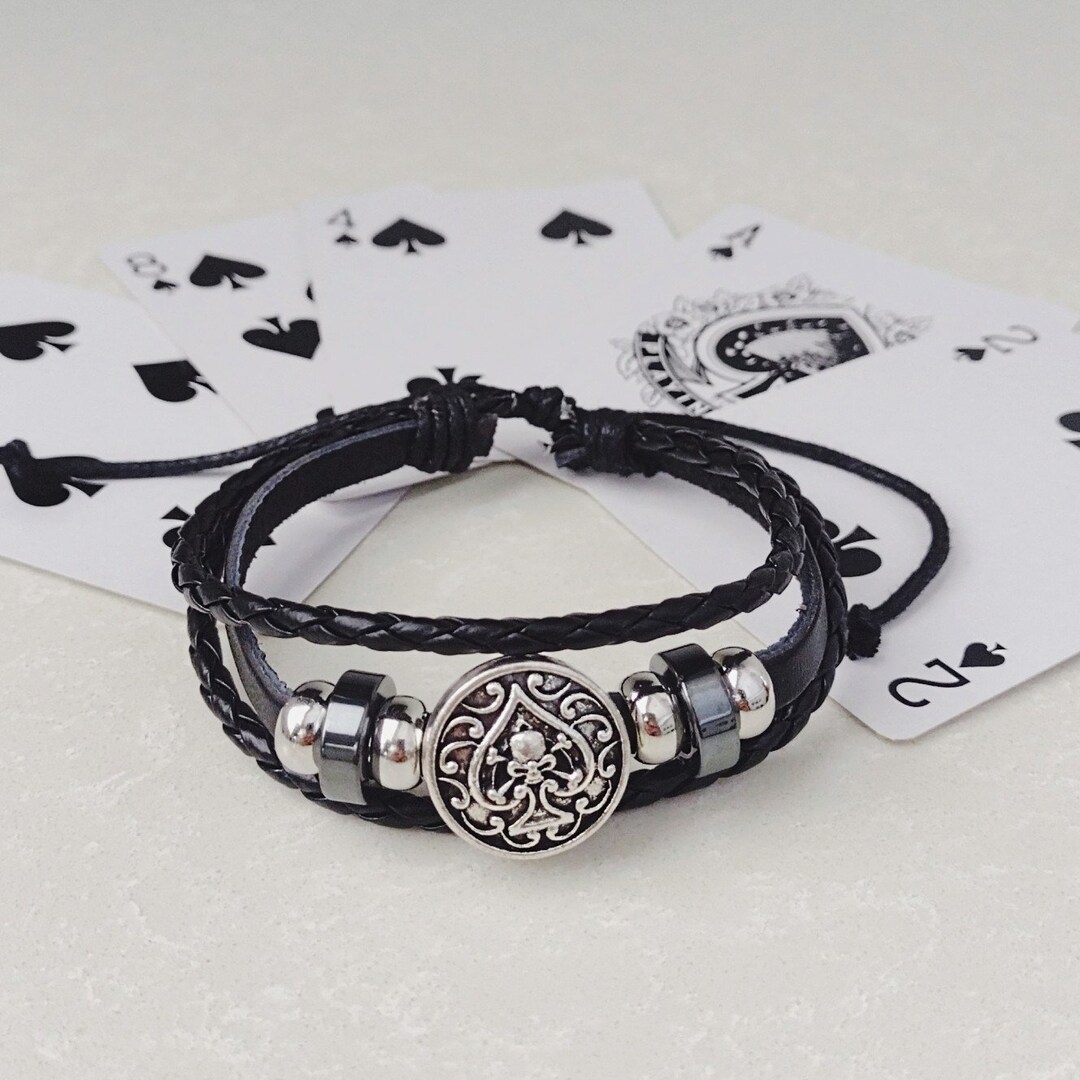Ace of Spade Skull Bracelet, Adjustable Poker Bracelet, Biker Bracelet ...