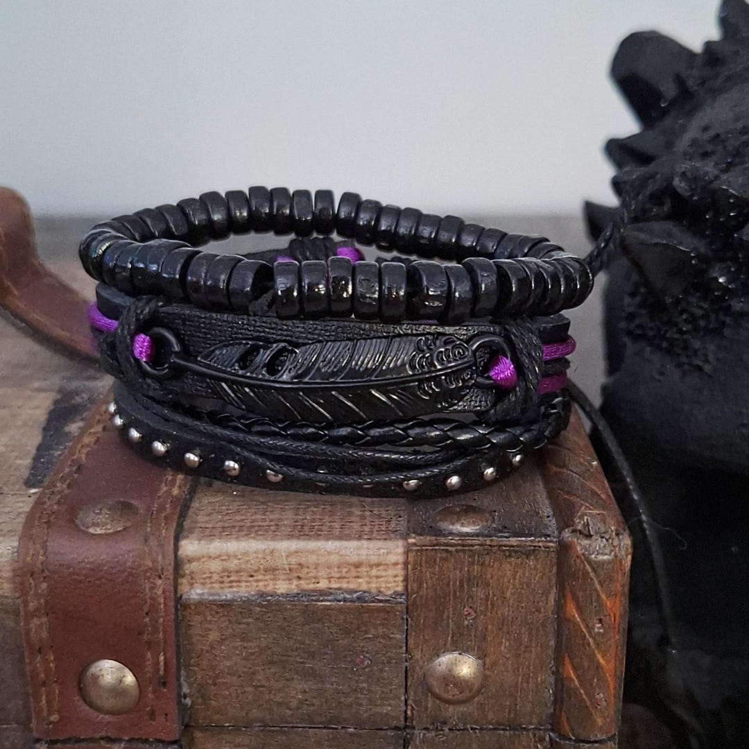 Raven Bracelets, Raven Feather Bracelets, Purple Feather Bracelets ...