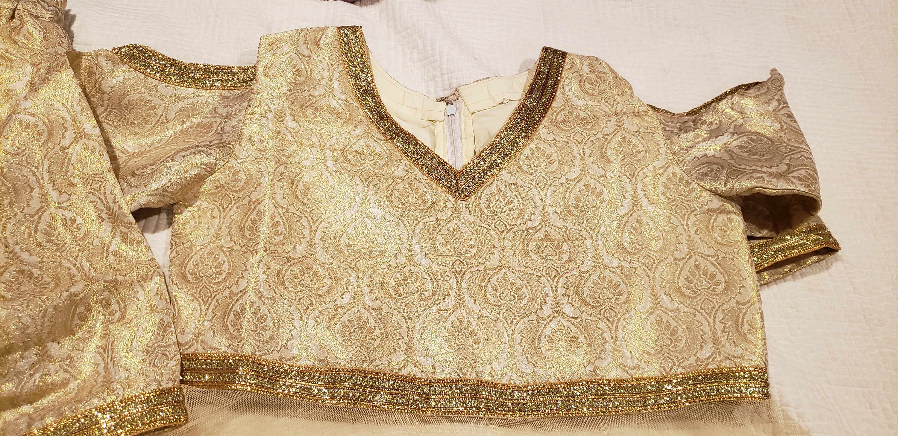 Pakistani / Indian Women's Golden Jamawar and Net 2 Piece Suit With ...