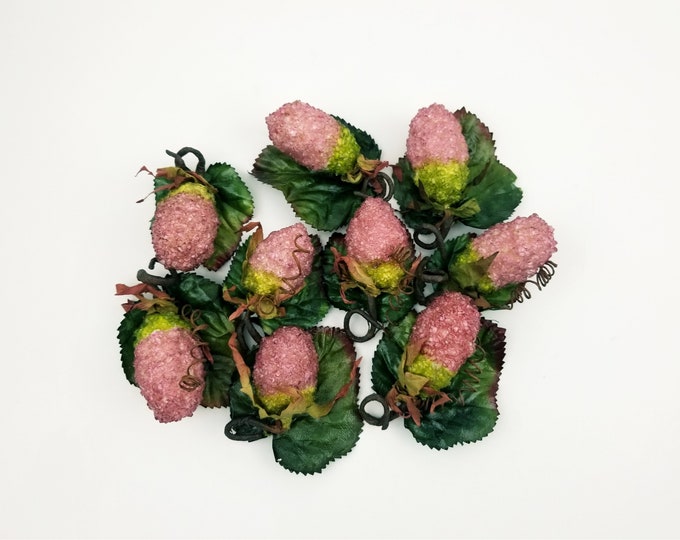 Beaded Berries- 9 Pieces - XL Faux Sugared Pink Fruit Berries ...