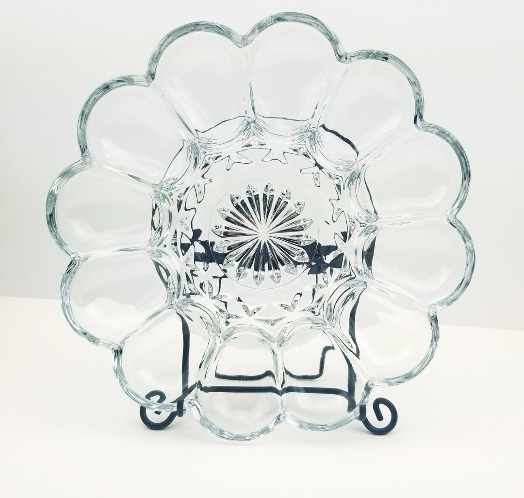 Vintage Anchor Hocking Deviled Egg Relish Platter Tray Clear Cut Thick ...