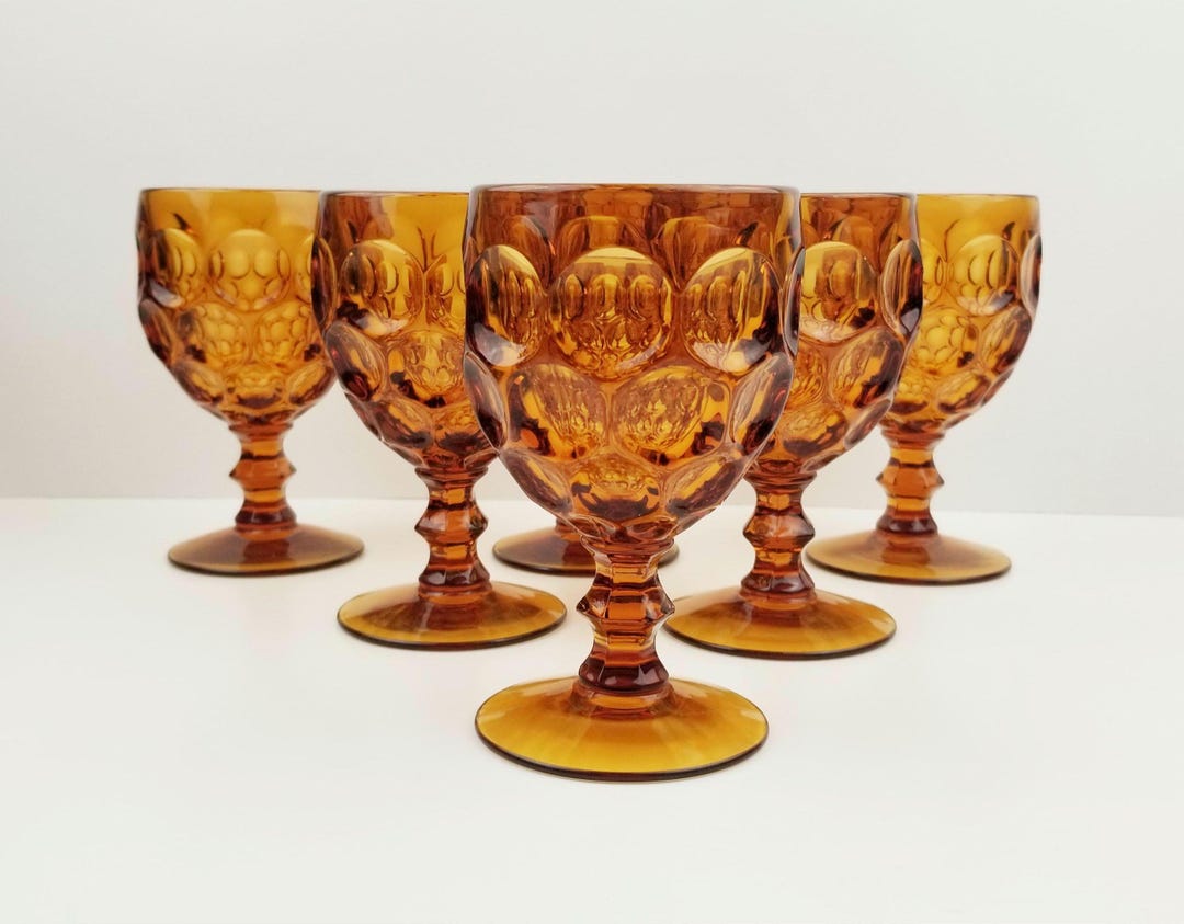 Amber Glass Goblets Set of 6 Imperial Glass Provincial Style Water ...