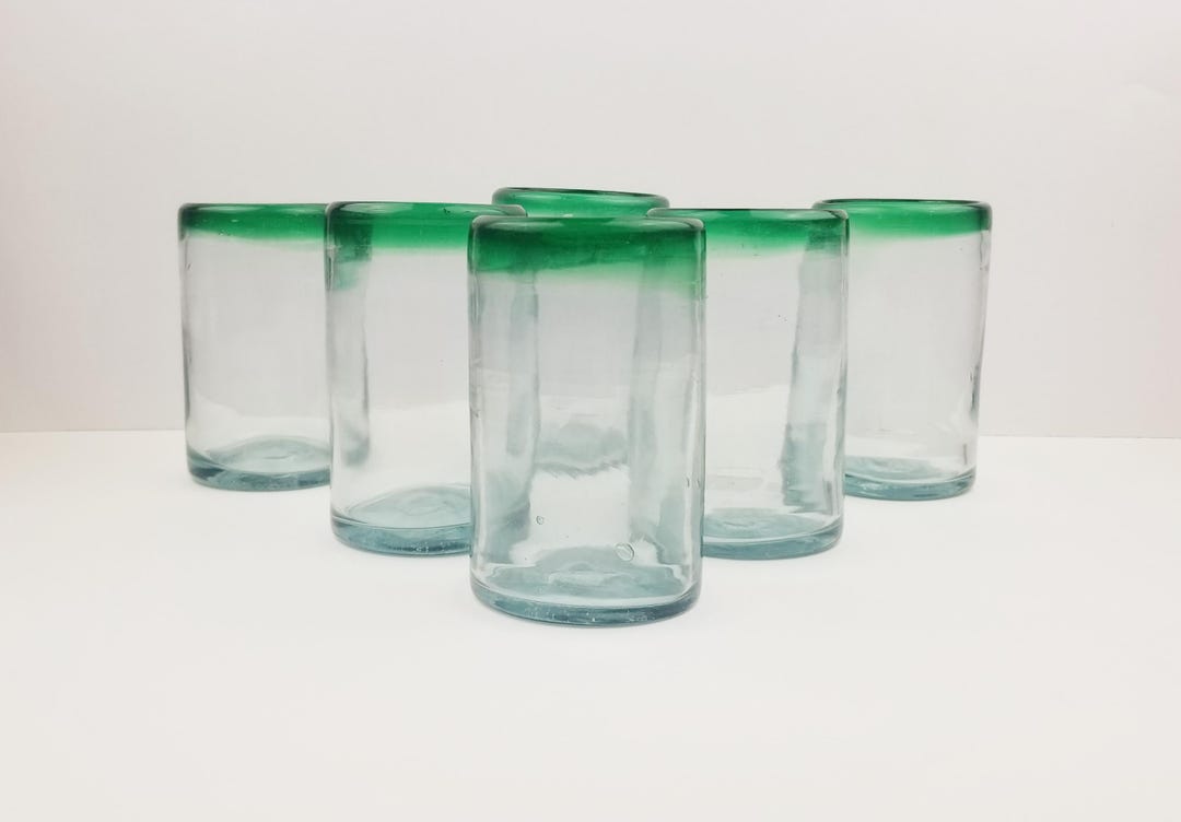 Blown Glass Tumblers - Set of 6 - Vintage Mexican Blown Glass Green ...