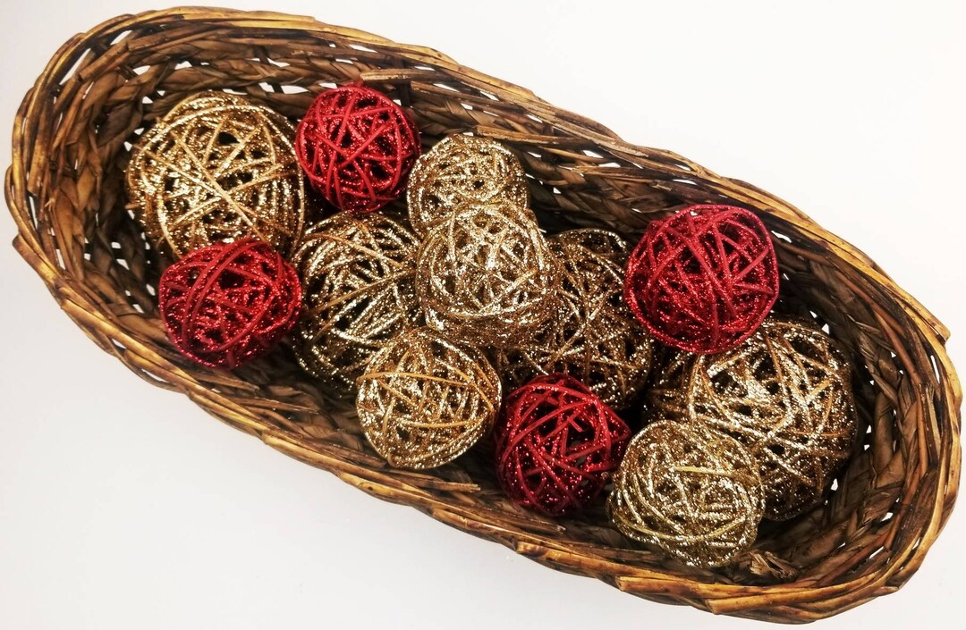 Rattan Orbs Set of 12. Gold/red Glitter Coated Rattan Balls 4in 2in ...