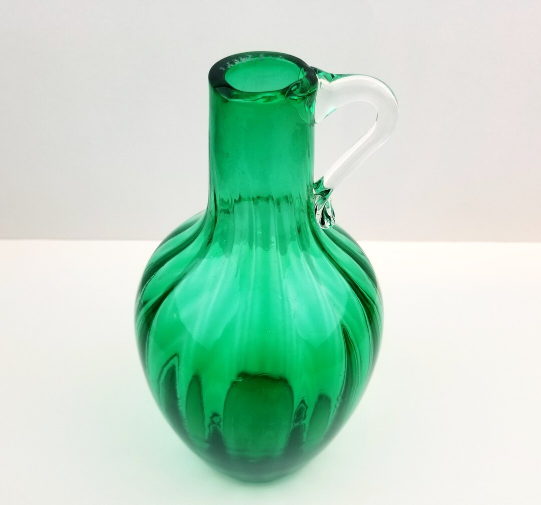 Beacon Glass Co. 1940s Optic Ribbed Glass Jug With Applied Handle ...