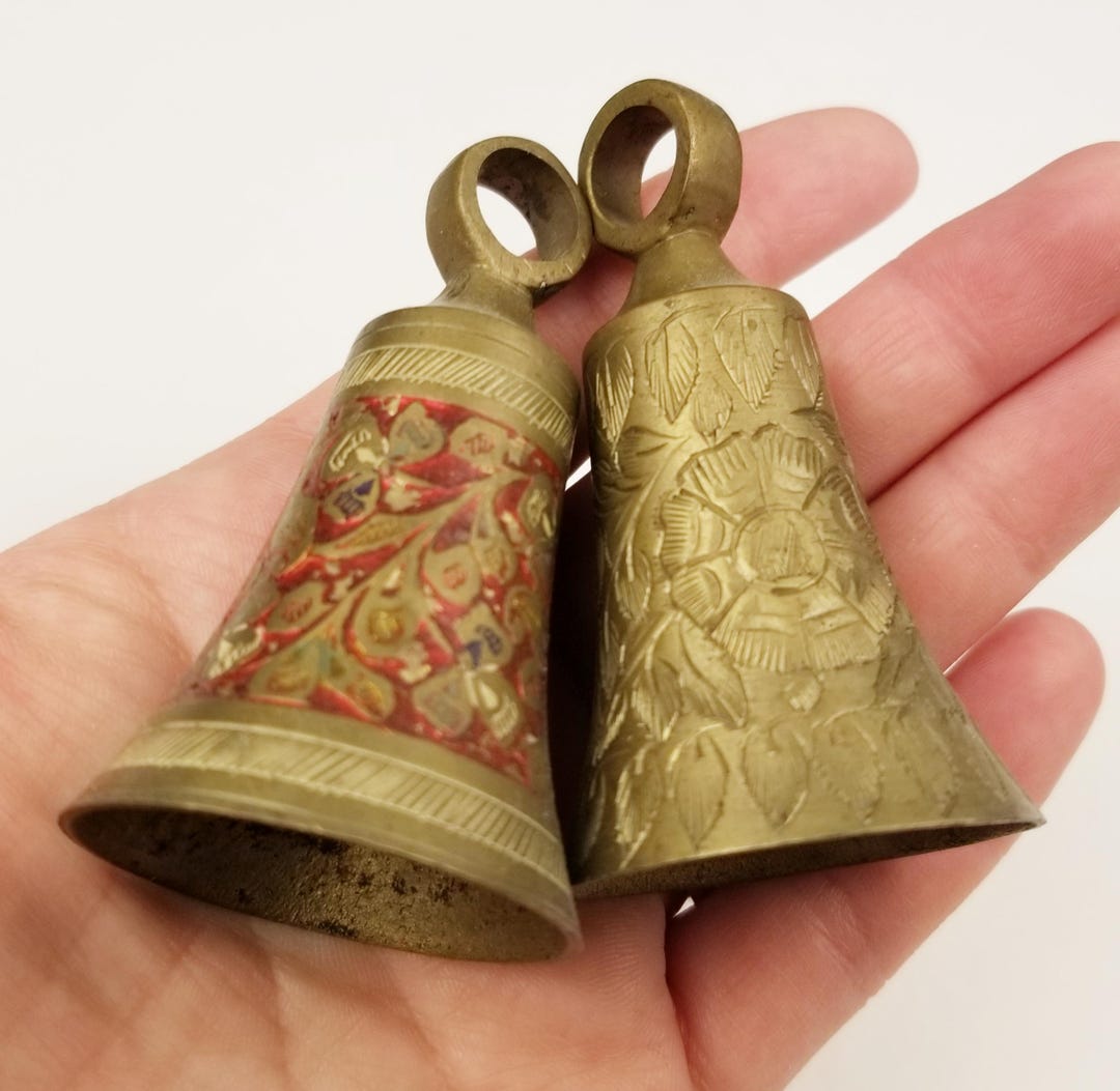 Brass Bells- Set of 2 - Etched Brass Bells With Floral Designs - Indian ...