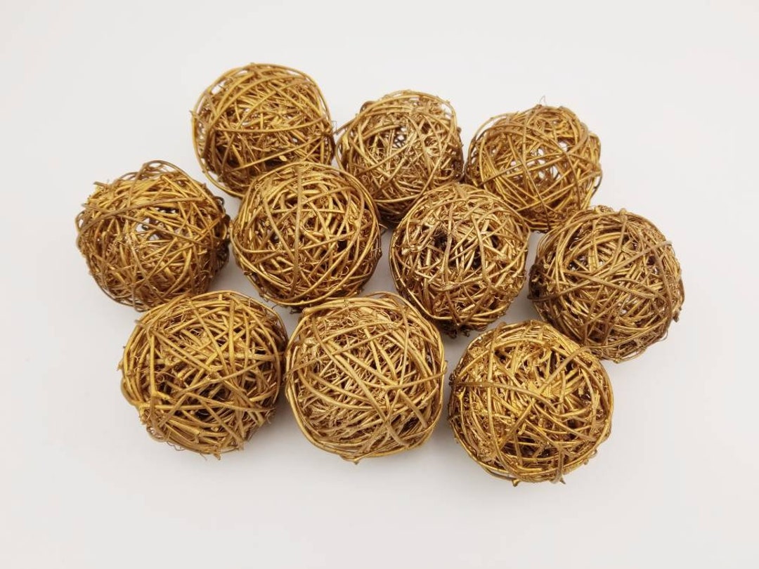 Rattan Balls 2in 10 Pieces. Gold Shimmer Rattan Orbs. Farmhouse Style ...