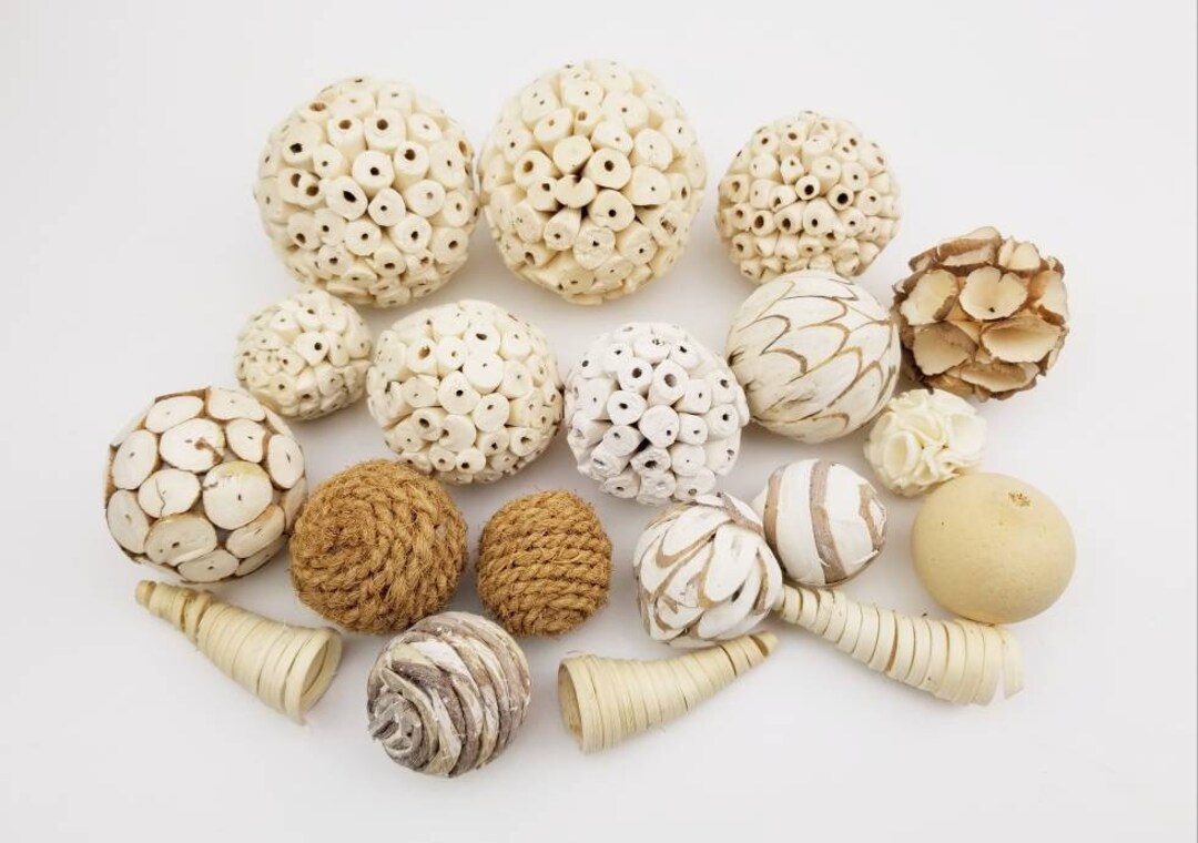 Rattan Ball Accents - 18pc Variety- Decorative Cream Beige Brown Rattan ...