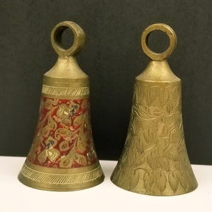 Brass Bells- Set of 2 - Etched Brass Bells With Floral Designs - Indian ...