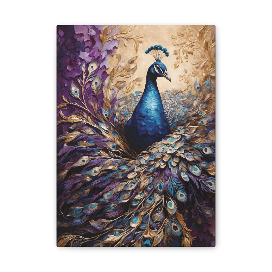 Canvas Art, Peacock Wall Decor, Elegant Home Decoration, Stretched ...