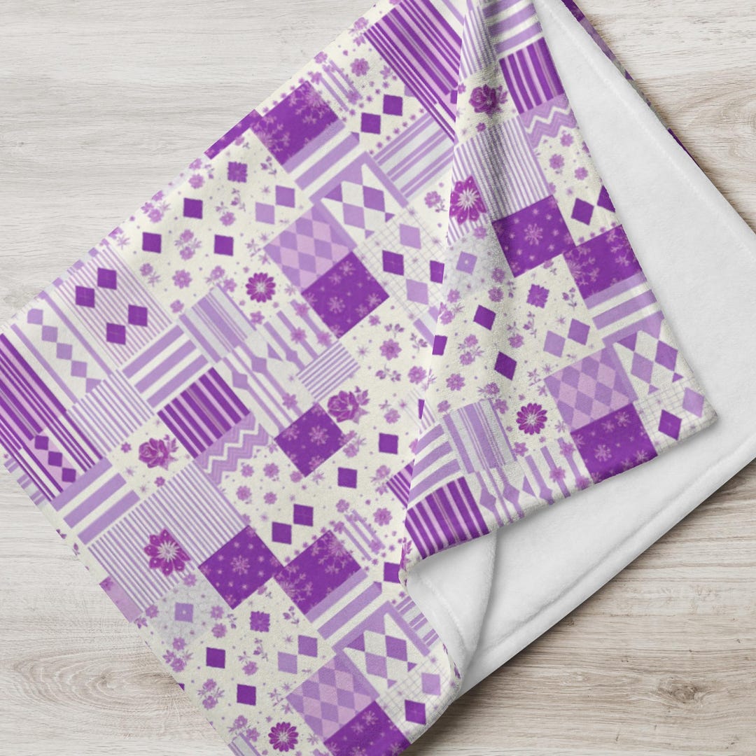Preppy Patchwork Soft Throw Blanket in Purple for Girls, Teens, Tweens ...