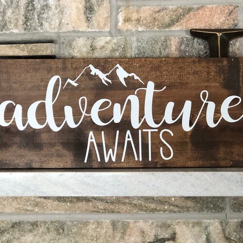 Adventure Awaits Sign Travel Wooden Sign Adventure Wall | Etsy