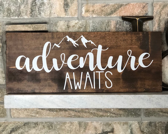 Adventure Awaits Sign | Travel Wooden Sign | Adventure Wall Decor ...