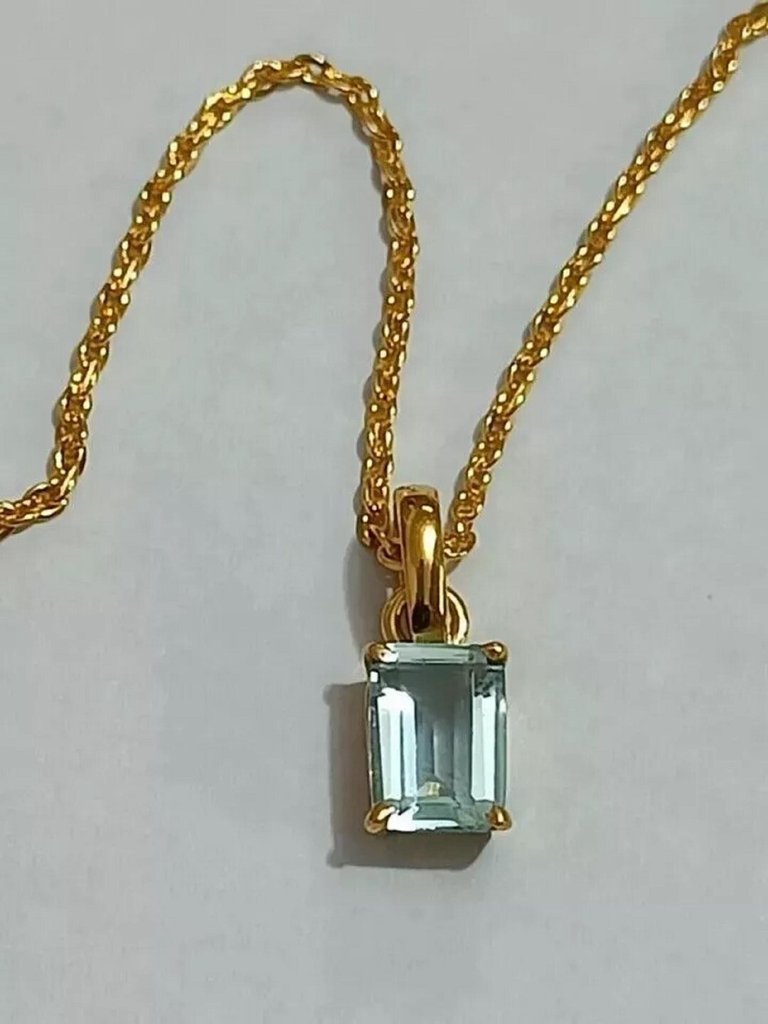Simulated Emerald Cut Aquamarine Pendant, Women Aquamarine Necklace for ...