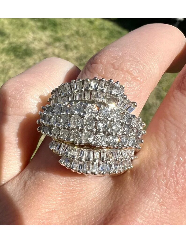 Estate Vintage 10k Gold 2 Ctw Diamonds Anniversary Statement Cocktail ...