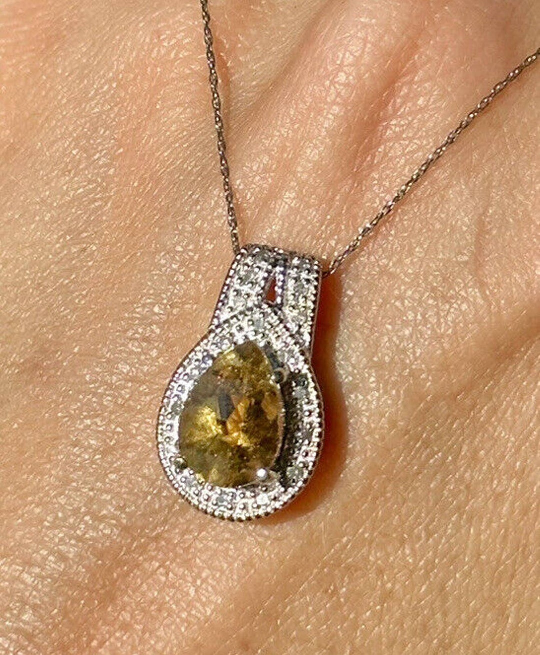 10k Solid White Gold and Diamonds Clyde Duneier Pear Tourmaline Pendant - Etsy
