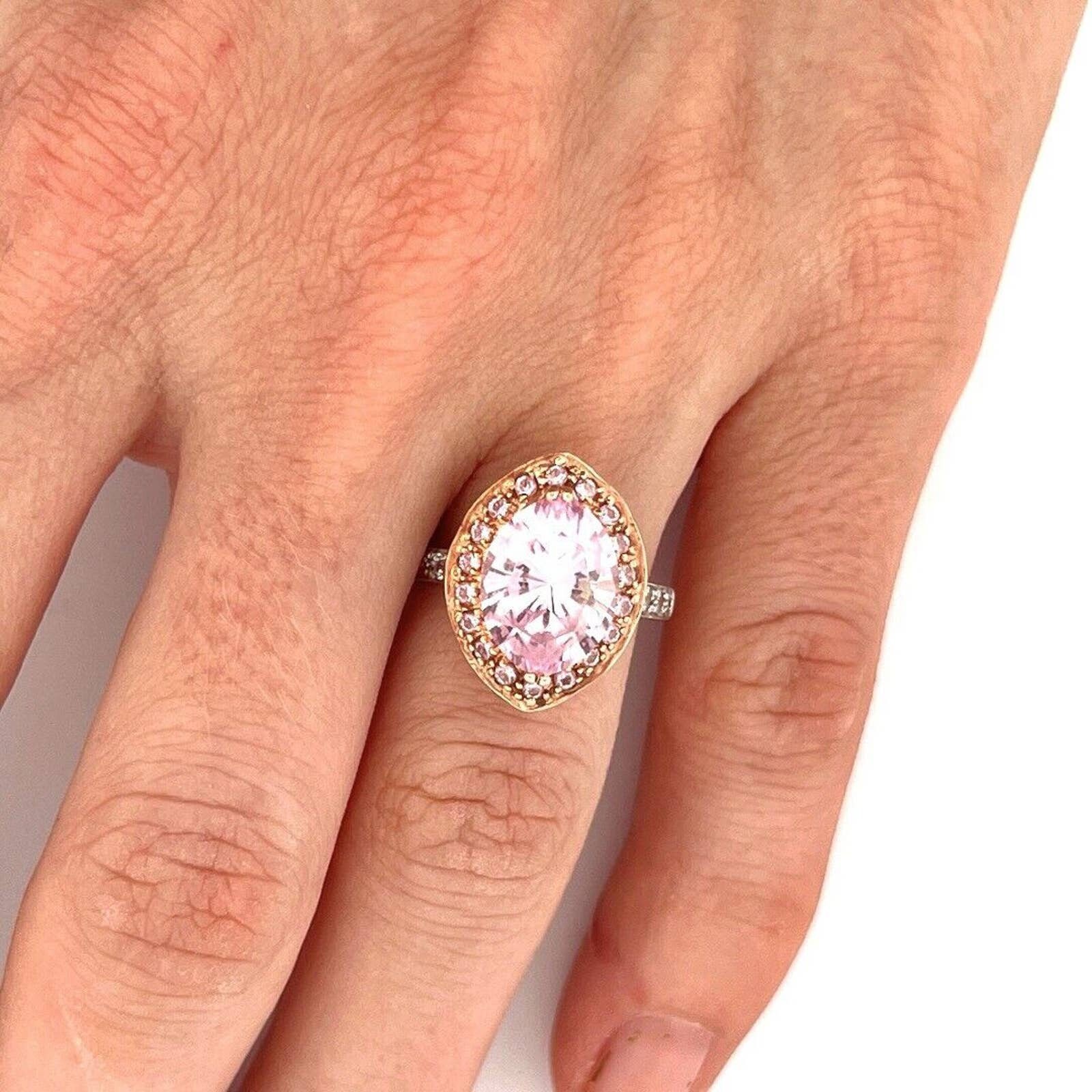 14k Solid White and Rose Gold Designer MEDA Lab Pink Sapphire and CZ ...