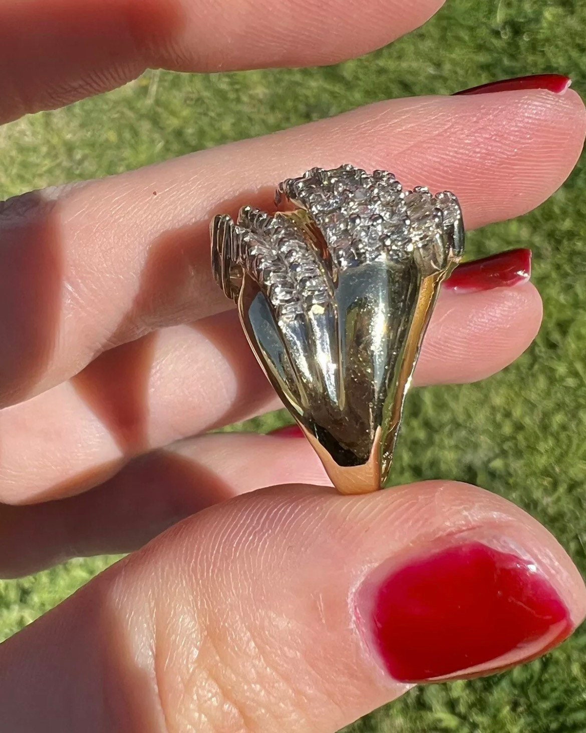 Estate Vintage 10k Gold 2 Ctw Diamonds Anniversary Statement Cocktail ...