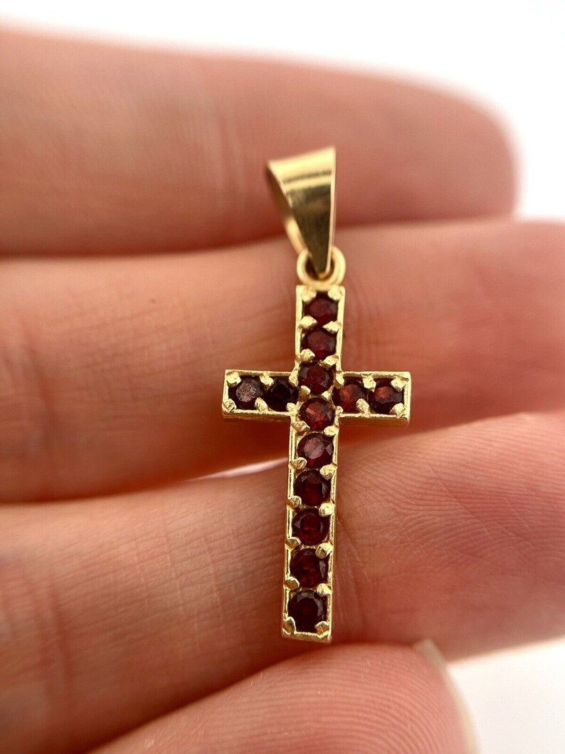 18K Gold Garnet January Birthstone Cross Religious Charm Pendant - Etsy