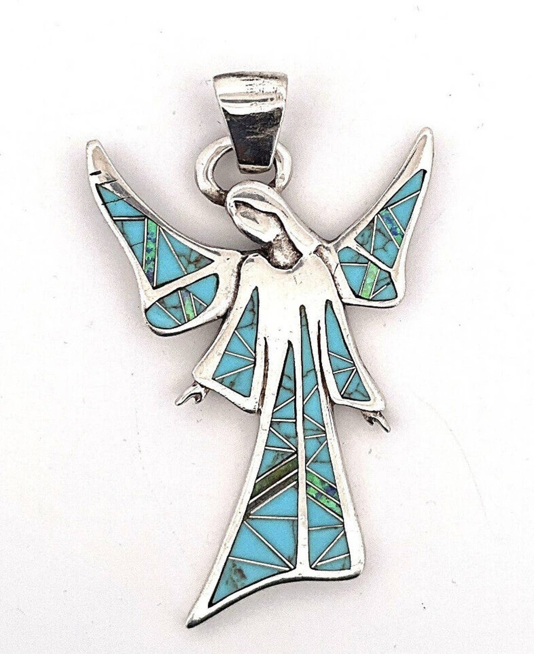 Vintage Angel Opal Turquoise Inlay Large Pendant 925 Native?? - Etsy