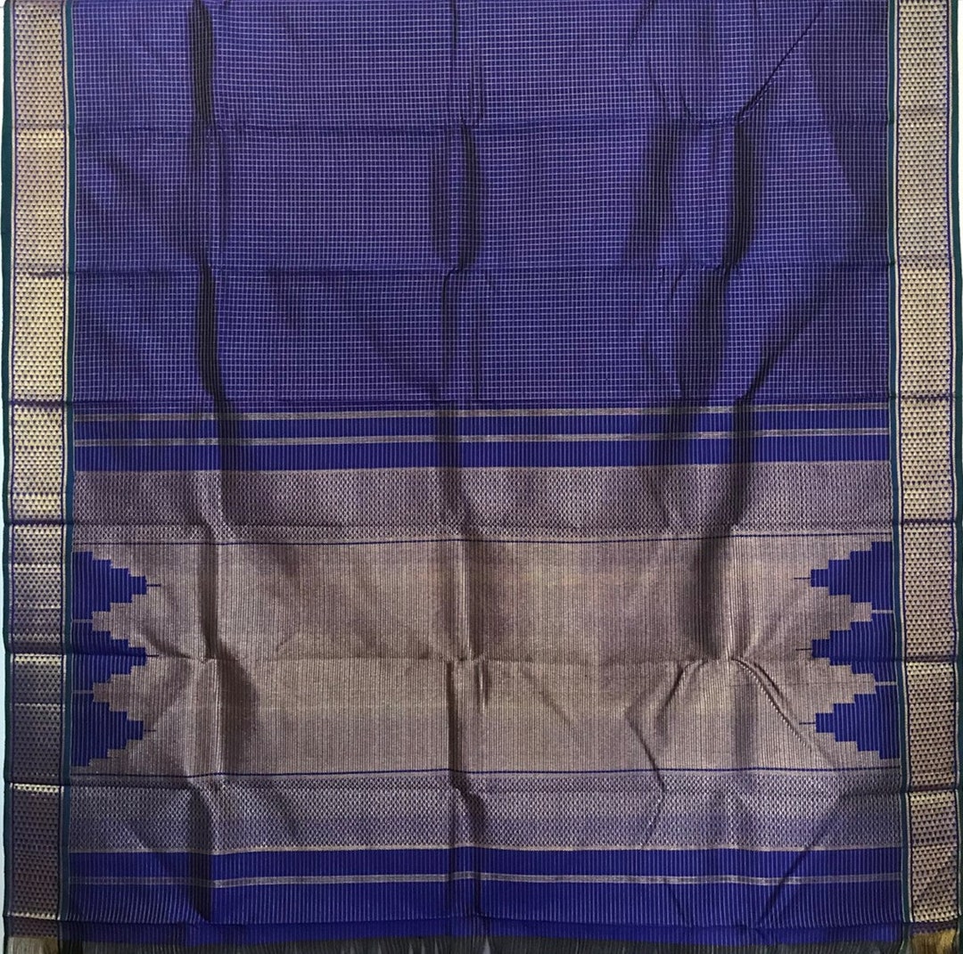 Classic Blue Podi Zari Kattam - Pure Handloom Kanchipuram Silk Saree ...
