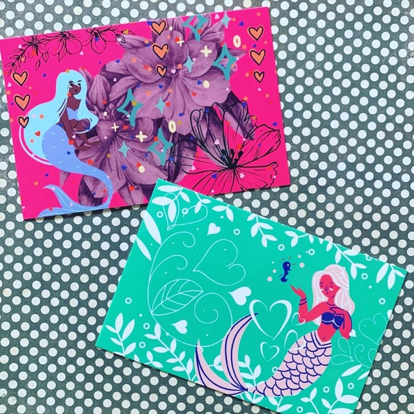 Mermaid Postcards - Etsy