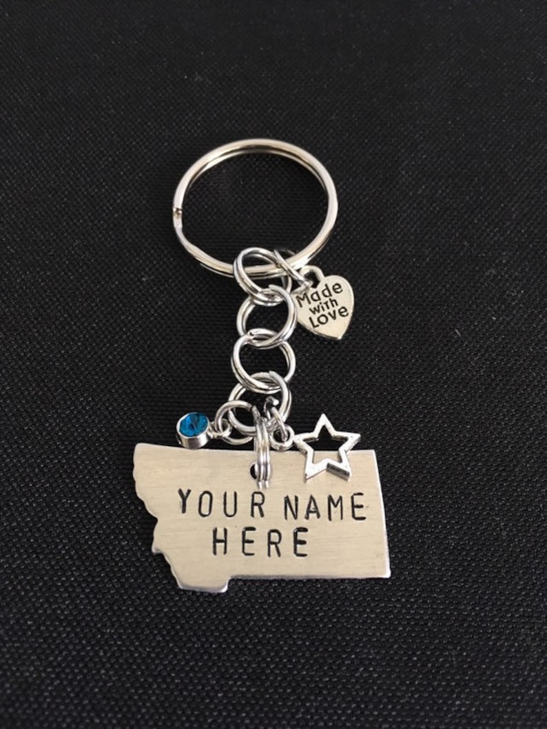 Personalized Metal Stamped Montana Keychain - Etsy