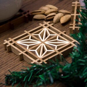 DIY Kumiko Coaster Kit: Japanese Woodworking Craft, Kakuasa Pattern ...