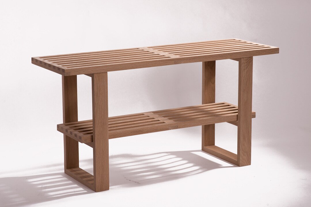 Oak Entryway Bench With Slatted Design - Versatile Shoe Rack or ...