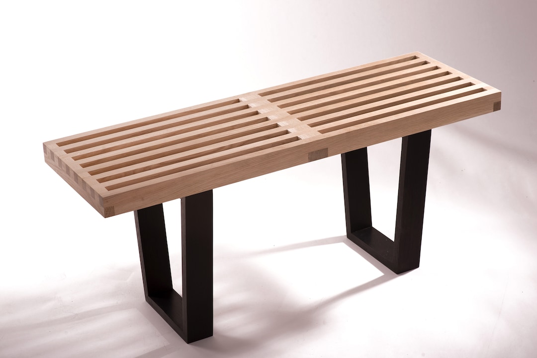 Short Slatted Bench Natural Oak Top. Handmade. Classic Elegance Meets ...