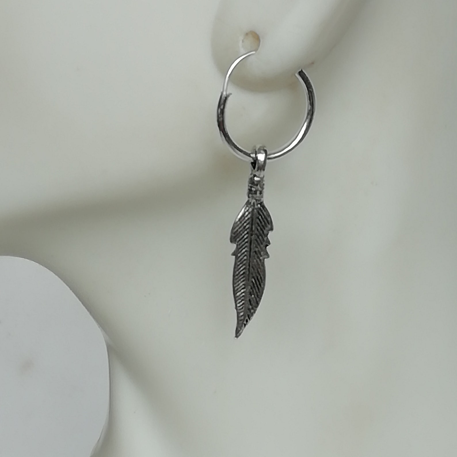 Feather Charm Hoops - Bohemian Ear Hoops - Casual Earrings - 12mm Hoops ...