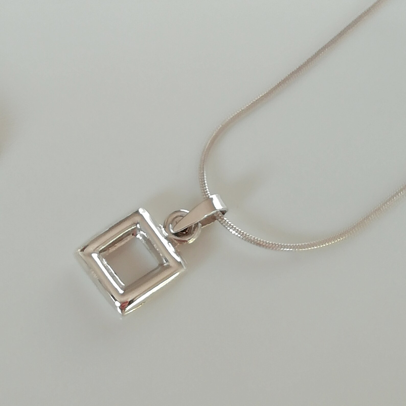 Square Pendant - Sterling Silver Square Charm - Geometric Necklace ...