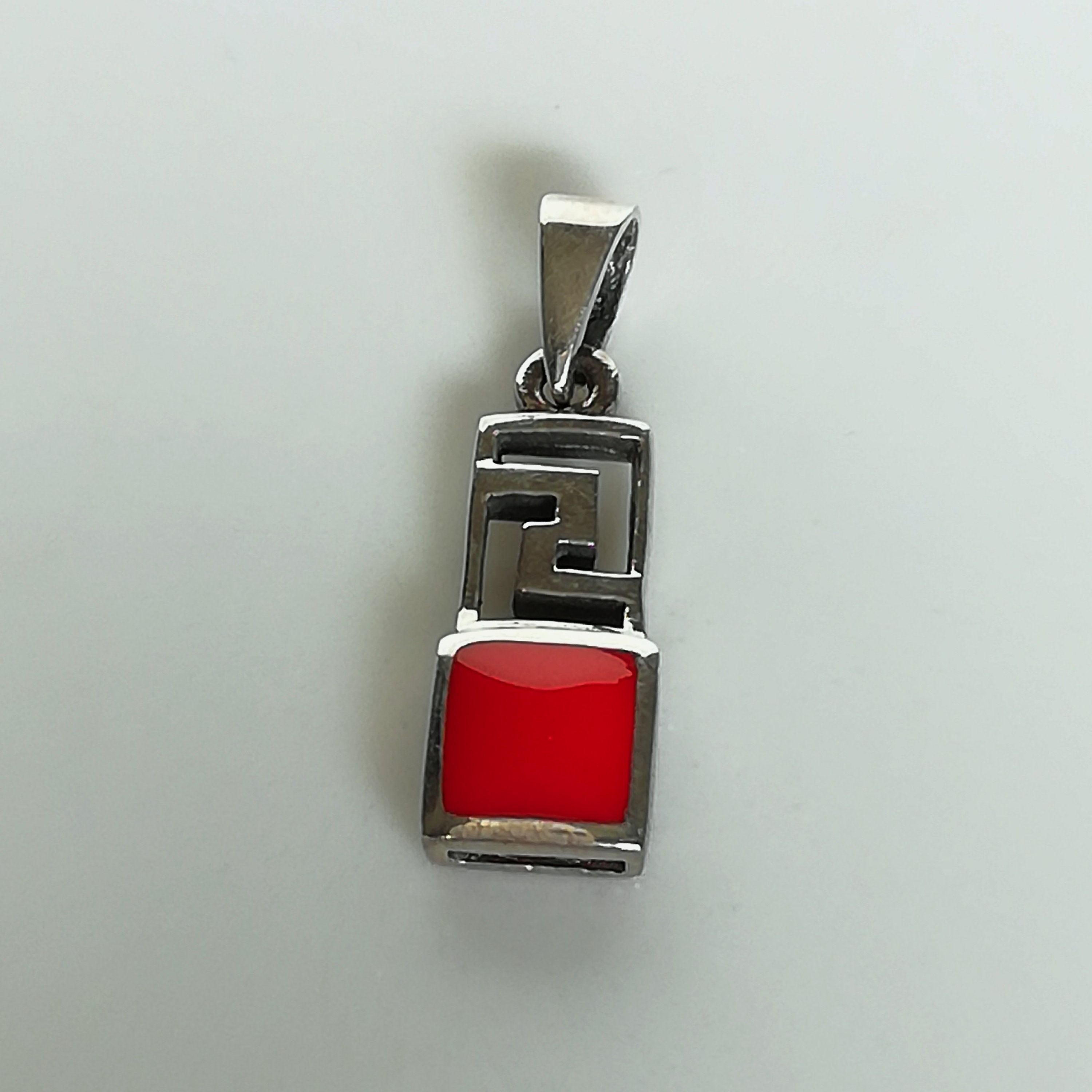 Sterling Silver Red Stone Charm - Square Stone Pendant - Japanese Charm ...