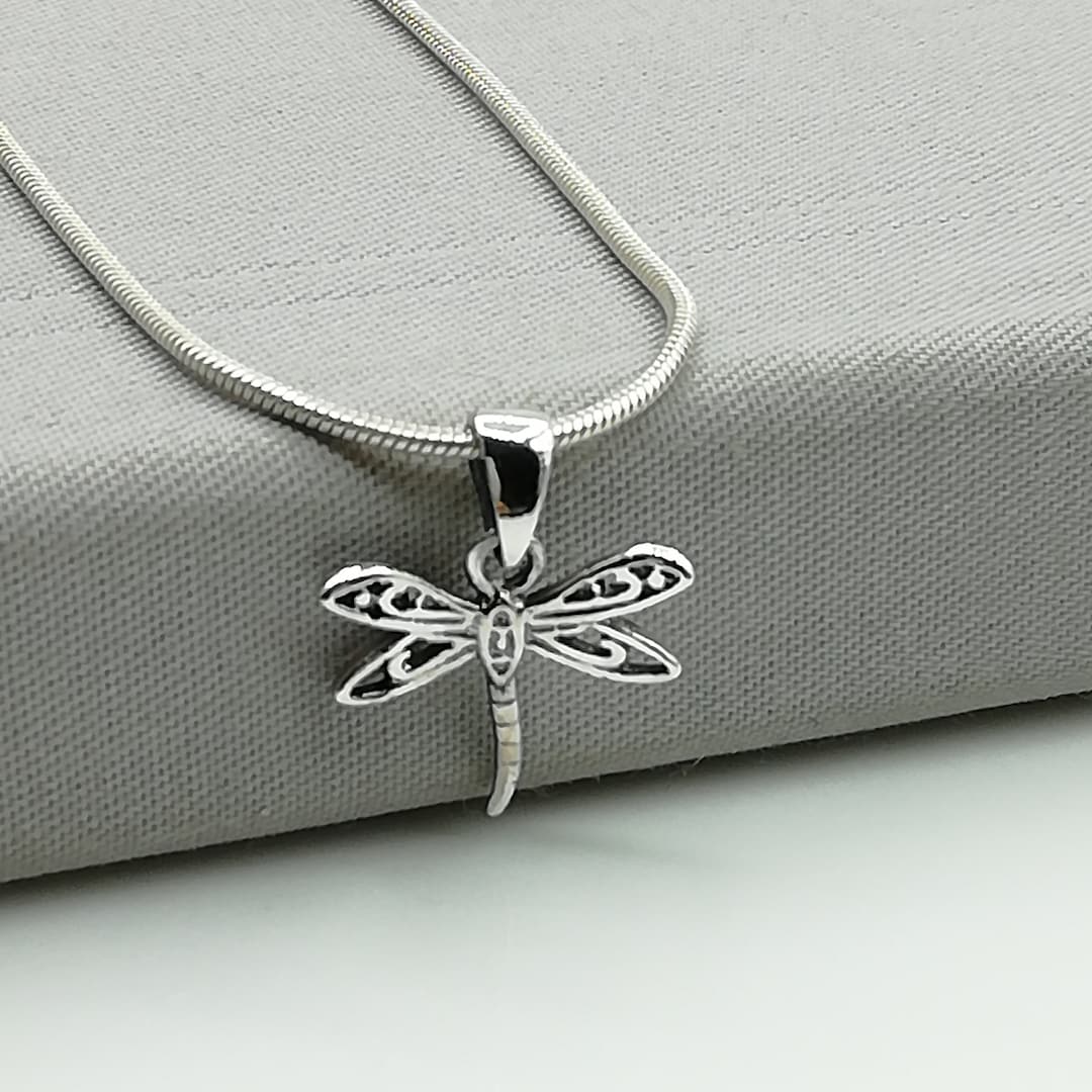 Sterling Silver Dragon Fly Charm - Bohemian Neck Charm - 925 Silver ...