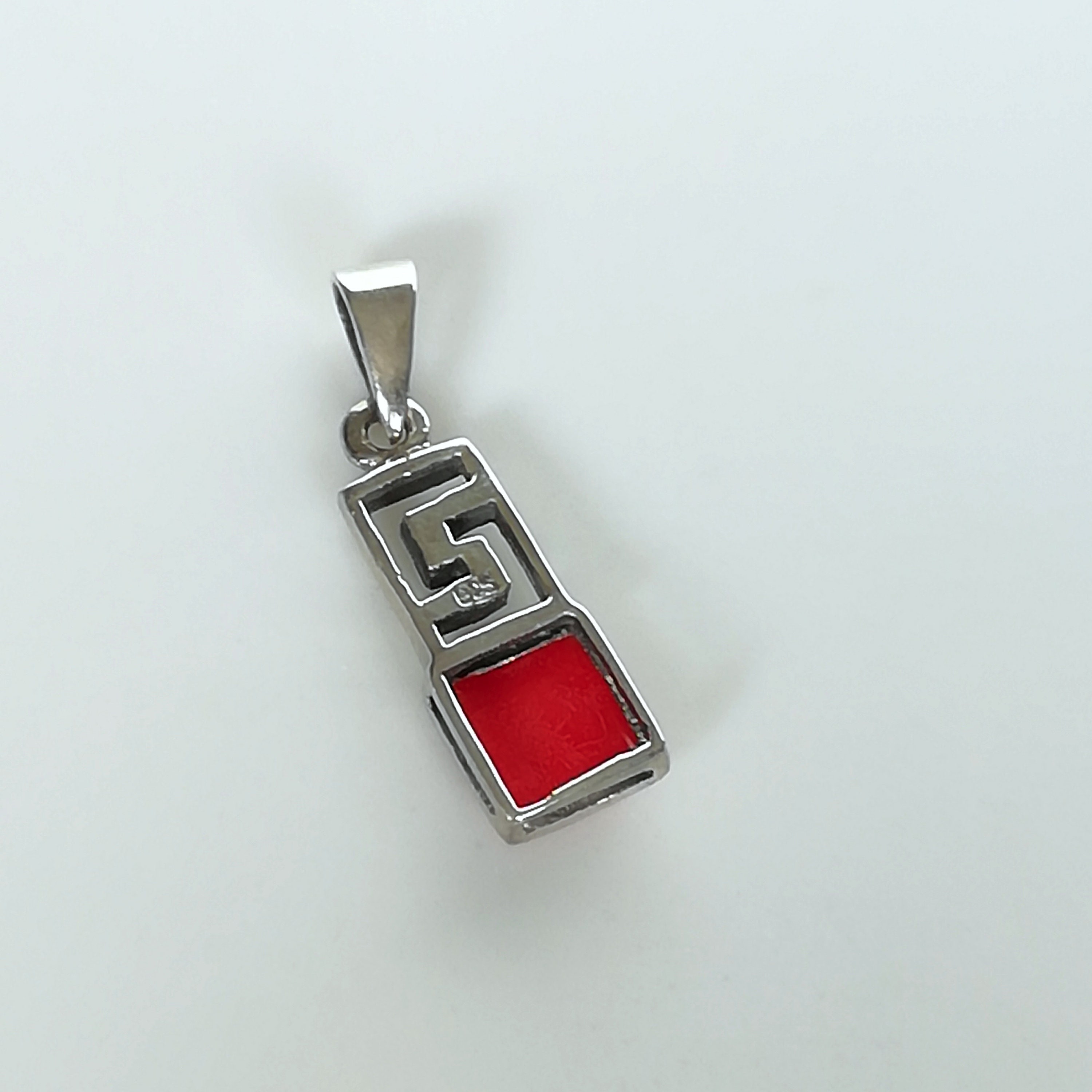 Sterling Silver Red Stone Charm Square Stone pendant | Etsy