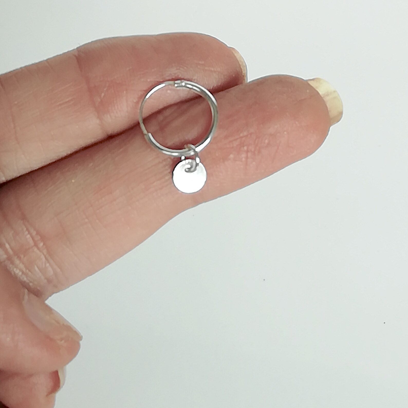 Round Disc Charm Hoop - Sterling Silver Hoops - Minimalist Hoops - 12mm ...