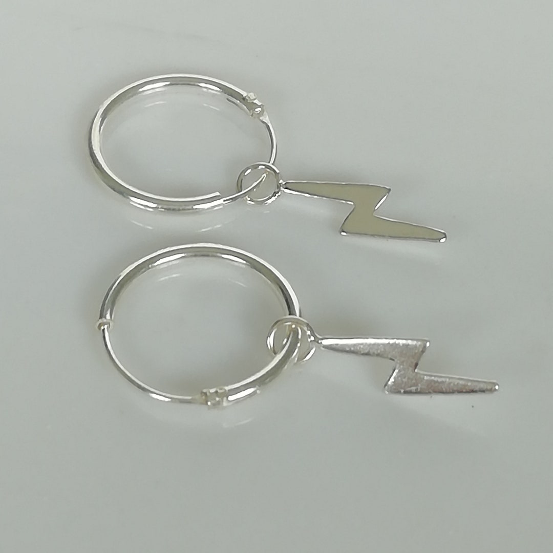 Lightning Bolt Charm Hoop - Sterling Silver Hoops - Minimalist Hoops ...