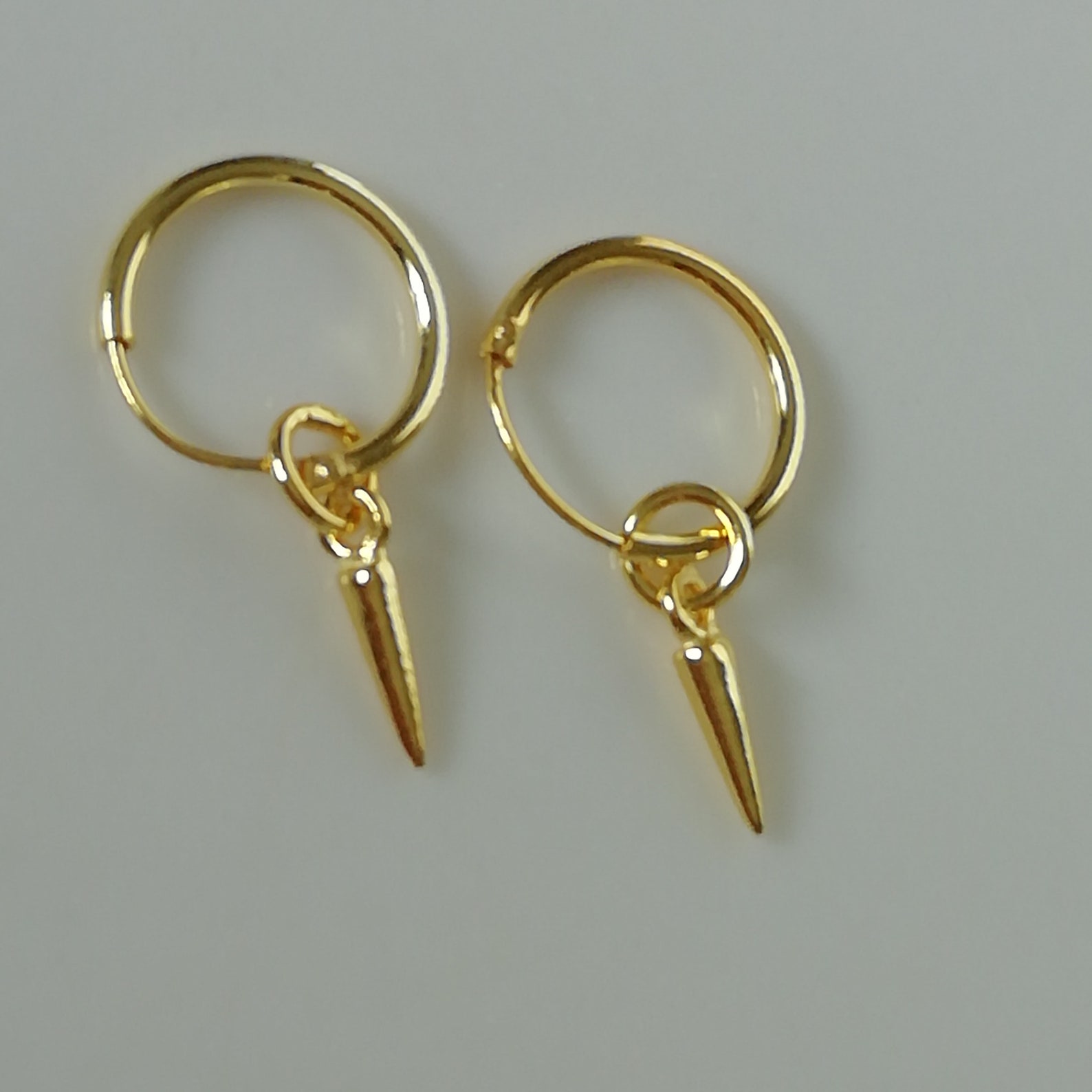 Gold Spike Charm Hoops Gold Plated Hoops Minimalist Hoops - Etsy