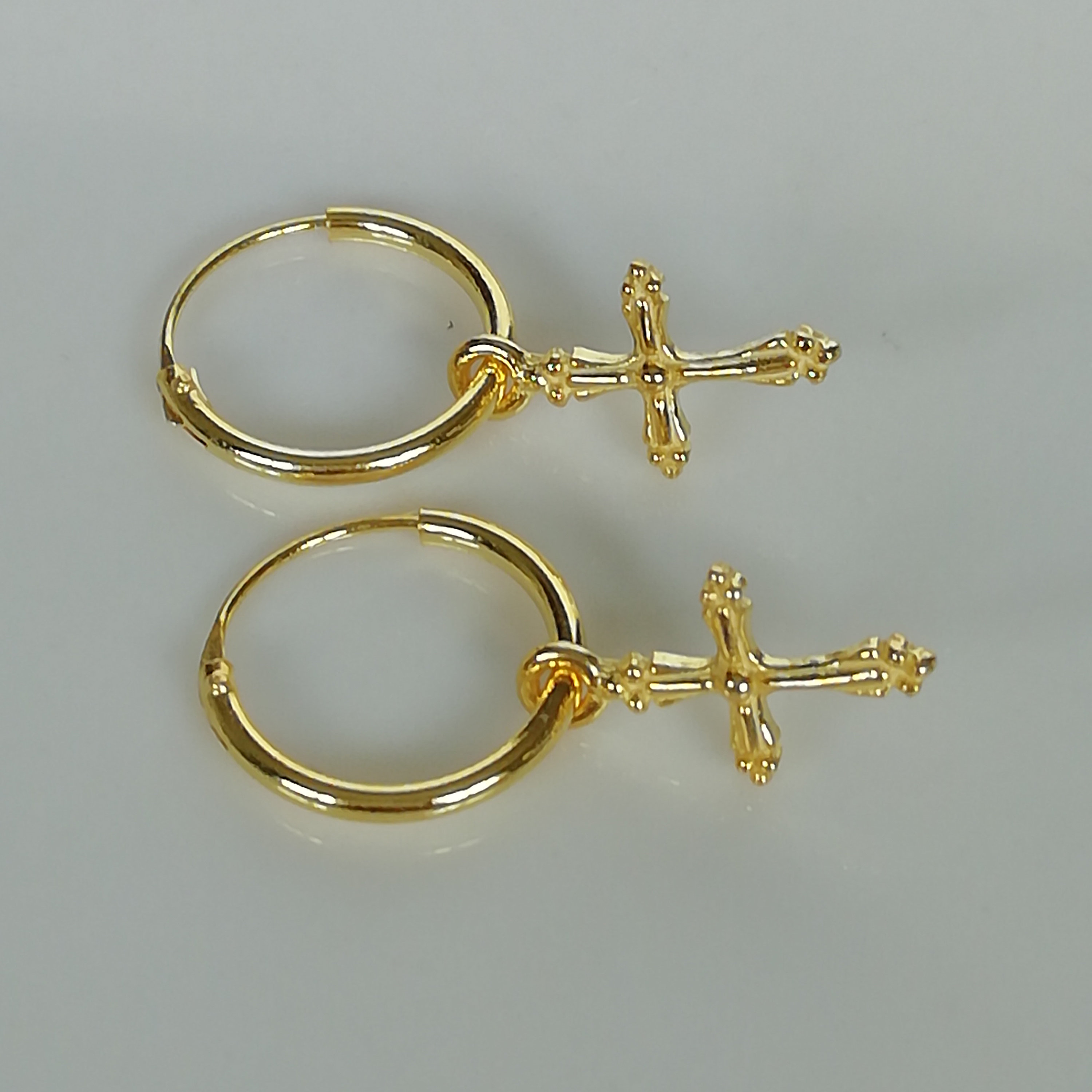 Gold Cross Charm Hoops Minimalist Hoops 12mm Hoops | Etsy